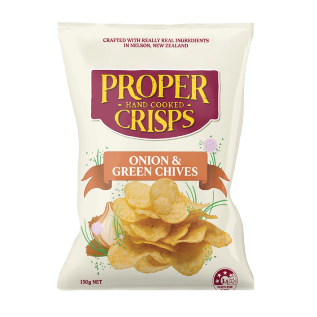 Proper Crisps Onion With Green Chives 150g - Indulgent Gourmet Crisp ...